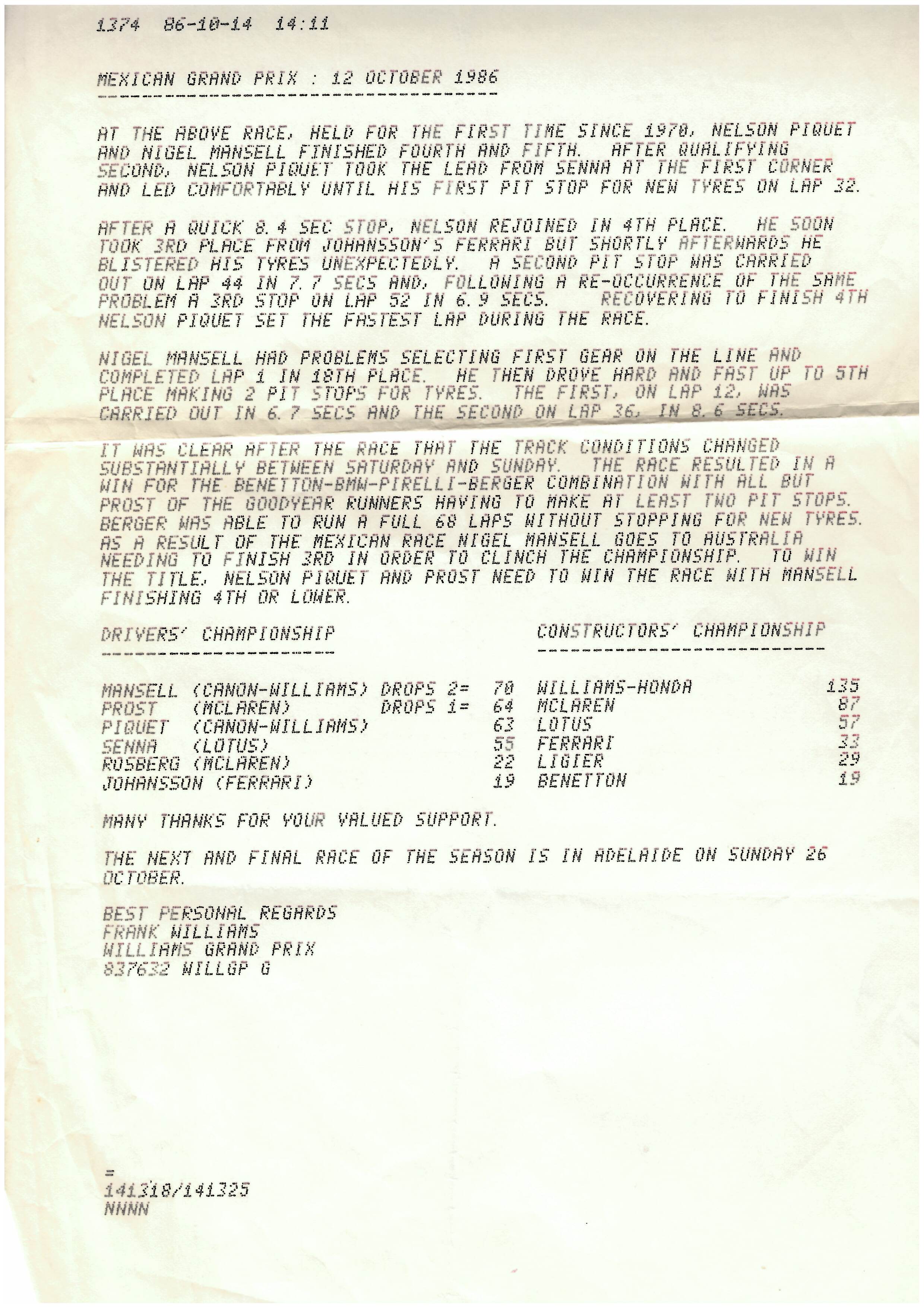 Frank Williams – Carl Lawrence